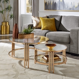 Bruges Champagne Gold Finish Textured Glass Table with Shelf by iNSPIRE ...