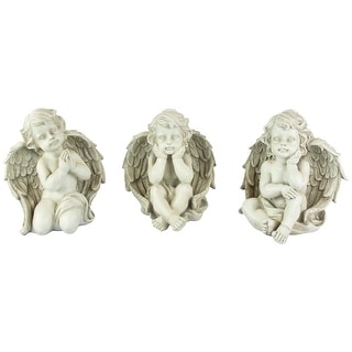 Set of 3 Gray Sitting Cherub Angel Outdoor Garden Statues 11" - Bed ...