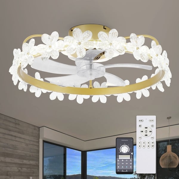 Cusp Barn 18" Modern Flower Ceiling Fan with Lights, Low Profile Flush ...