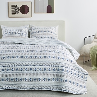 Linery & Co. Floral Stripe Printed Reversible Stitched Quilt Set with ...