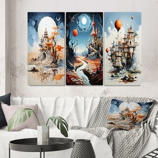 Designart "Surrealism Dream Caslte Imaginary" Floral Wall Art Set Of 3 ...