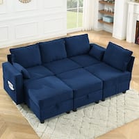 Sectional Modular Sofa Couch, 6 Storage Seat Convertible Sofa Bed Set ...