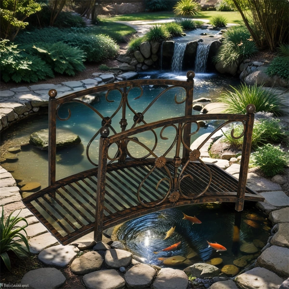 7' Metal Arch Garden Bridge with Safety Siderails, Decorative Arc ...