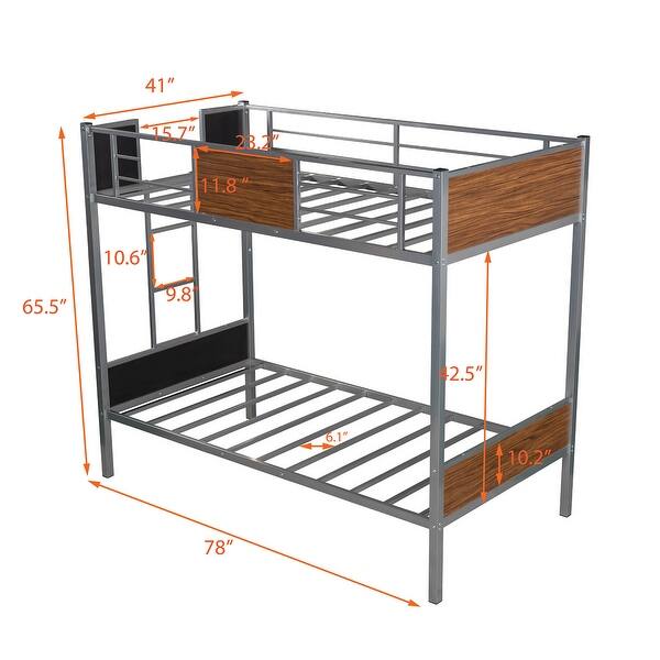 Nestfair Modern Metal Bunk Bed with Safety Rail and Built-in Ladder ...