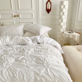 3-Piece Comforter Set Bedding Ruched 3D Floral Pintuck All-Season - Bed ...