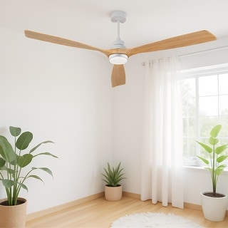 72"Solid Wood Ceiling Fan Light with Remote, 20W 3-Color LED, DC Motor ...