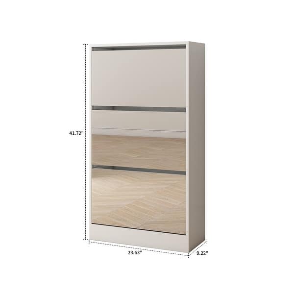 Minimalist Wooden Shoe Storage Cabinet with Mirrored Drawer Front ...