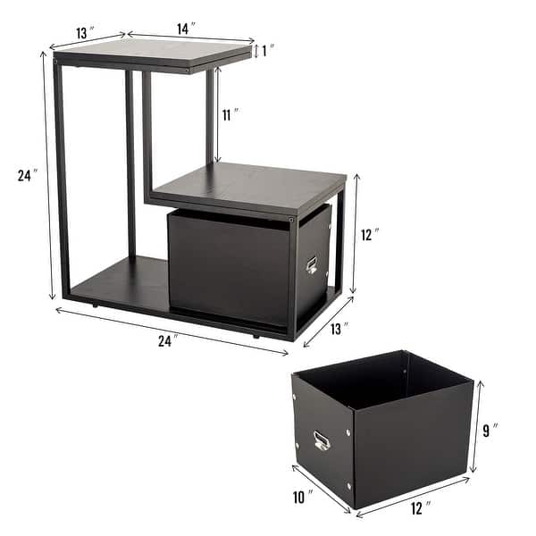 3-Tier Black L-shaped End Table Side Table with Storage - 13*24*24 ...