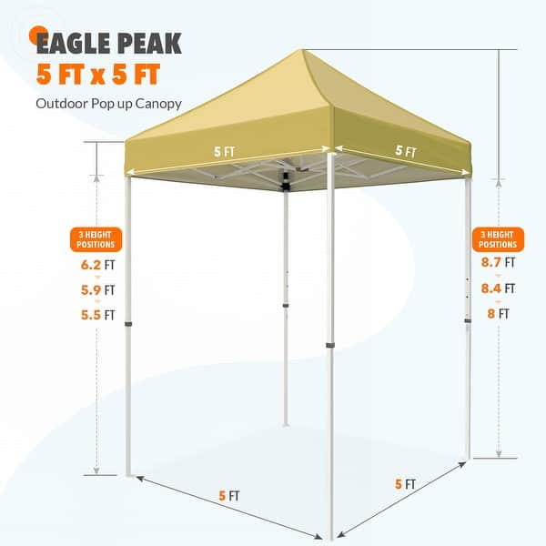 EAGLE PEAK 5x5 Pop Up Canopy Tent Instant Outdoor Canopy Easy Set-up ...