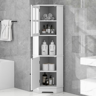 Triangle Bathroom Storage Cabinet Tall Corner Cabinet with Cross Glass ...