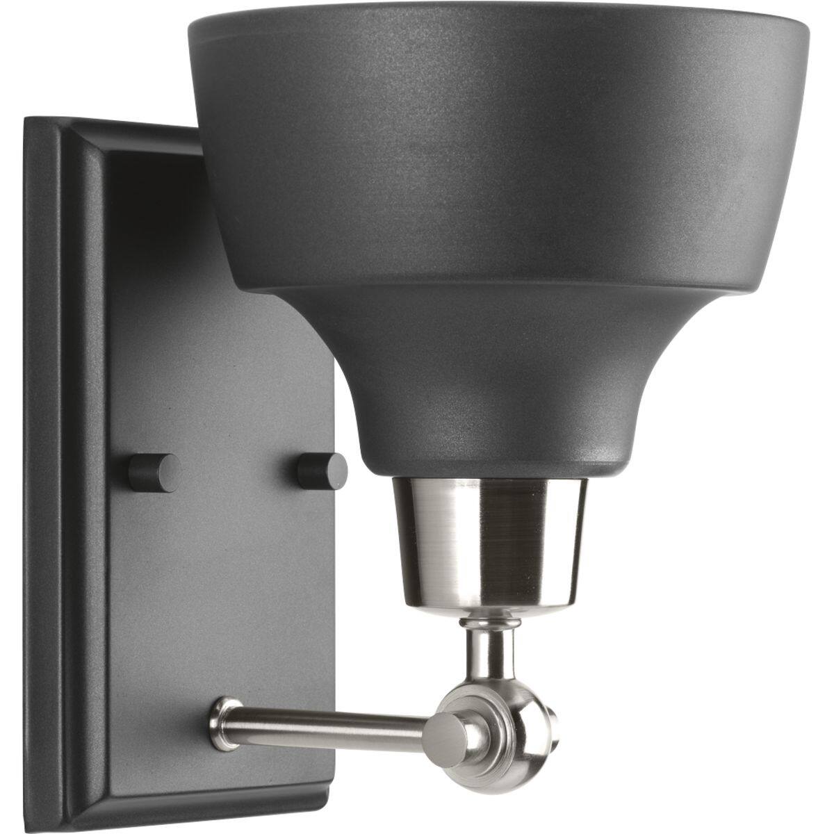 Bramlett Collection One-Light Brushed Nickel Graphite Metal Shade Coastal Bath Vanity Light - 8. ...