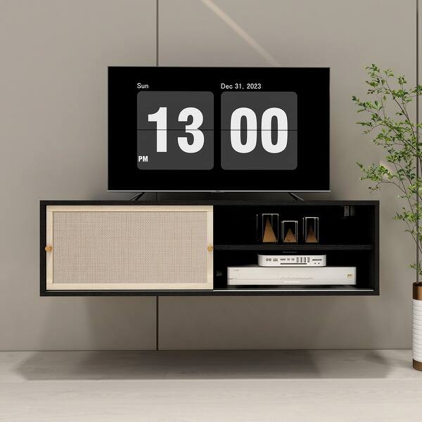 Black Wall Mounted TV Stand Television Media Cabinet for Living Room ...