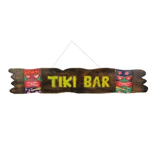 39-Inch Hand-Carved Wooden Tiki Sign With Rope Hanger - Beachy Decor ...