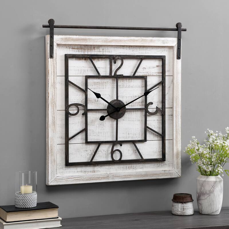 FirsTime & Co. White Townsend Farmhouse Barn Door Wall Clock, Wood ...