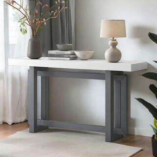 Dark White Solid Wood Console Table with Wood Top, Extra Long Entryway ...