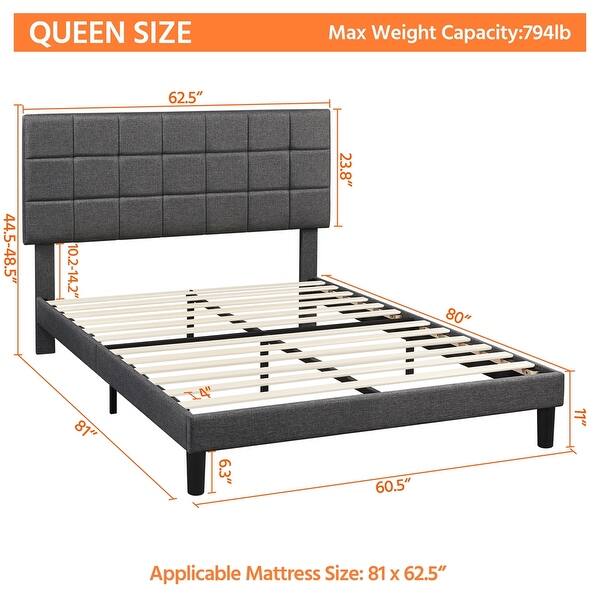 Yaheetech Upholstered Bed Frame Platform Bed Frame with Strong Wooden ...