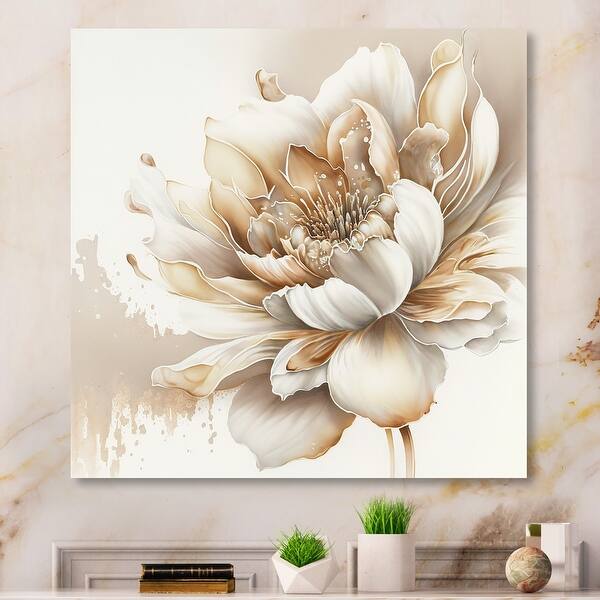 Designart 'Blooming Beige Floral Design I' Floral & Botanical Canvas ...