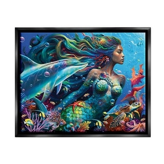 Stupell Mermaid Underwater Sea Life Framed Floater Canvas Wall Art ...