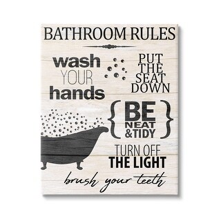 Stupell Rustic Bathroom Rules Sign Wash Hands Typography Canvas Wall ...