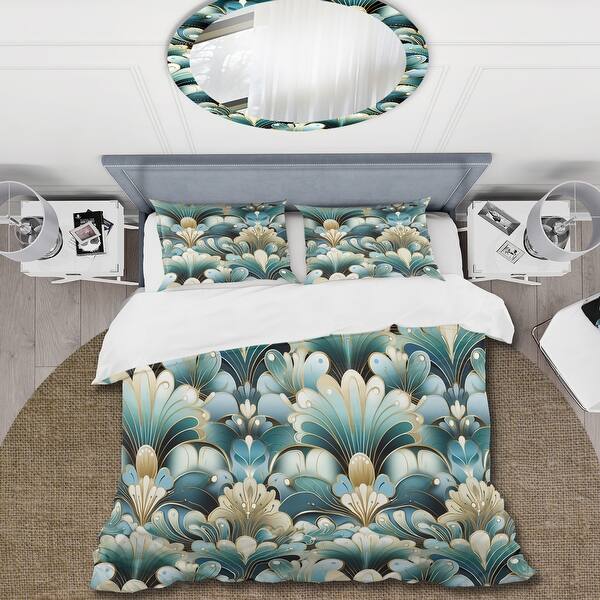 Designart "1970S Emerald And White Damask Art Deco " Turquoise Floral ...