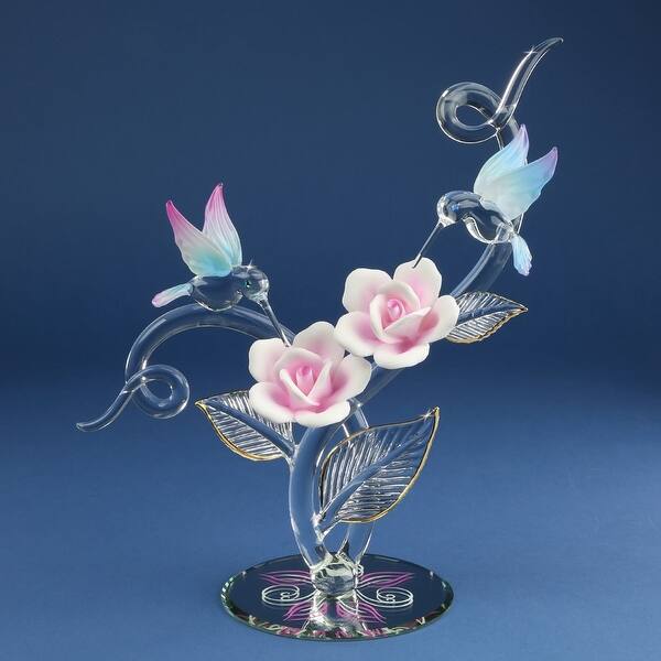 Hummingbirds in Pink Rose Garden Handcrafted Glass Figurine - Bed Bath ...