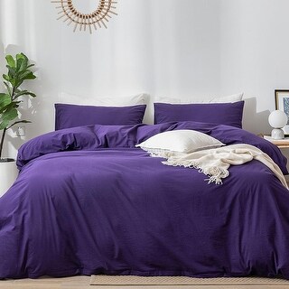 Bedding Duvet Cover Set ,Washed Cotton Linen Like Textured Breathable ...