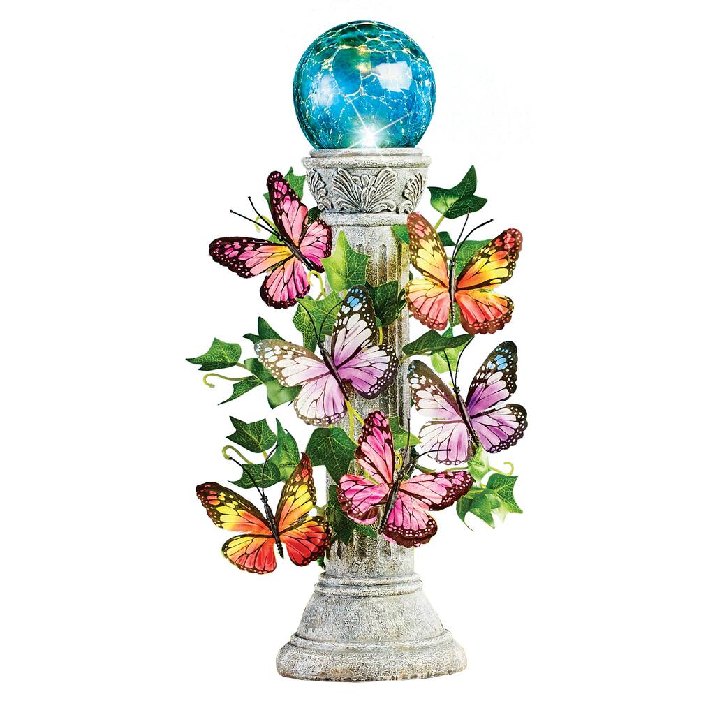 Butterflies with Solar Gazing Ball Garden Column Statue - Overstock ...