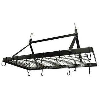 Black Metal Hanging Pot Rack with Hooks for Ceiling Kitchen Storage ...