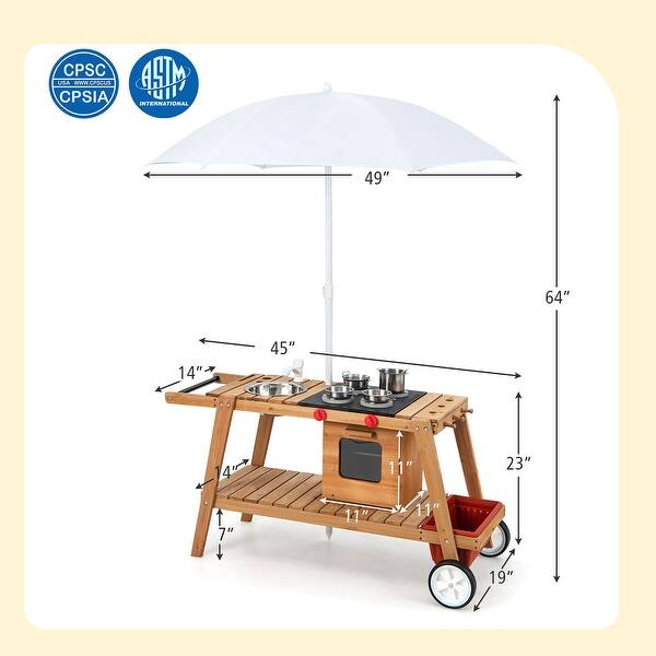 Costway Kid's Play Trolley Outdoor Wooden Kids Play Cart with Sun - See ...