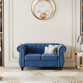 Blue Modern Polyester Loveseat Sofa, Button Tufts, Sturdy Frame - Bed ...