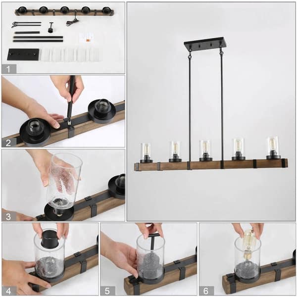 The Gray Barn Modern Farmhouse Linear Wood 5-Light Island Pendant ...