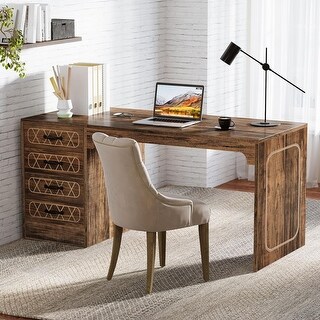 59" Home Office Desk, Farmhouse Computer Desk with 4 Drawers, Executive ...