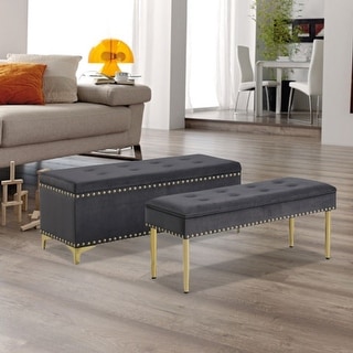 2 in 1 storage benches Grey tufted benches Fabric hallway benches - Bed ...