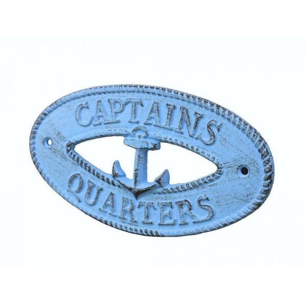 Dark Blue Whitewashed Cast Iron Captains Quarters with Anchor Sign - 8 ...