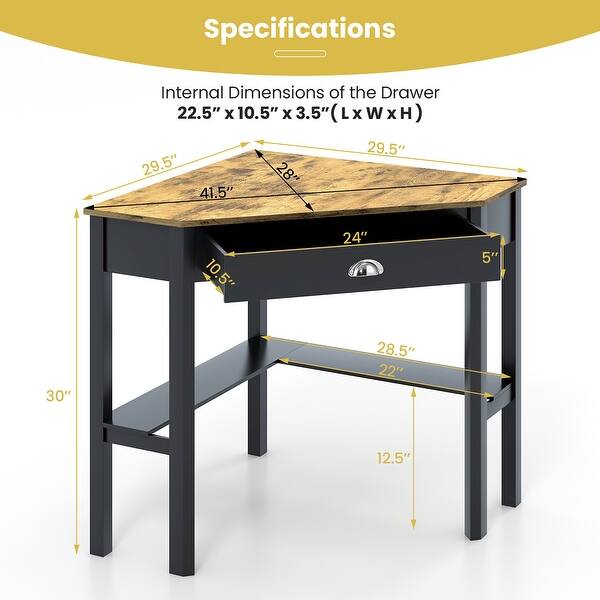 Costway Triangle Computer Desk Corner Office Desk Laptop Table with ...