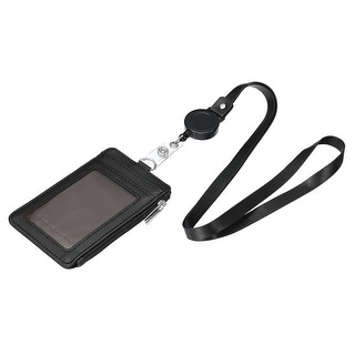 ID Badge Holder with Lanyard, PU 5 Card Slots Zipper Portable Wallet ...