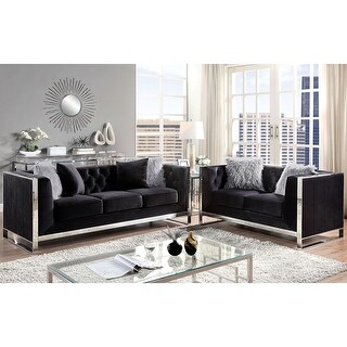 Harl Glam Black Stainless Steel Frame Upholstered Tufted 2-Piece Sofa ...