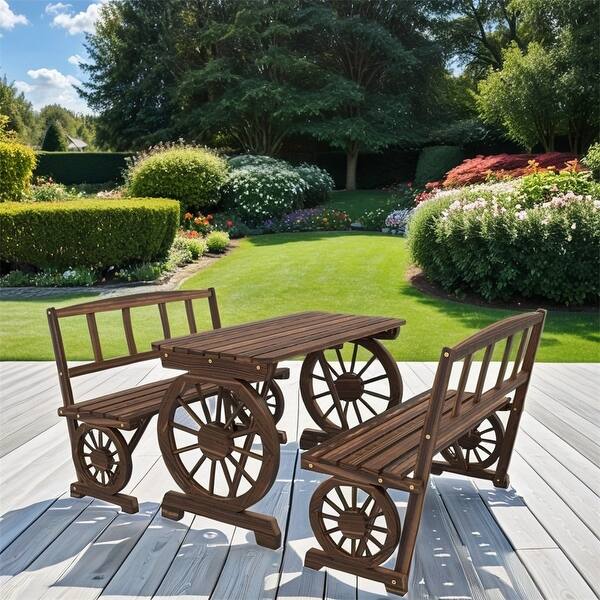 3 Piece Wood Table and Chairs Set with Wagon Wheel Design - Bed Bath ...