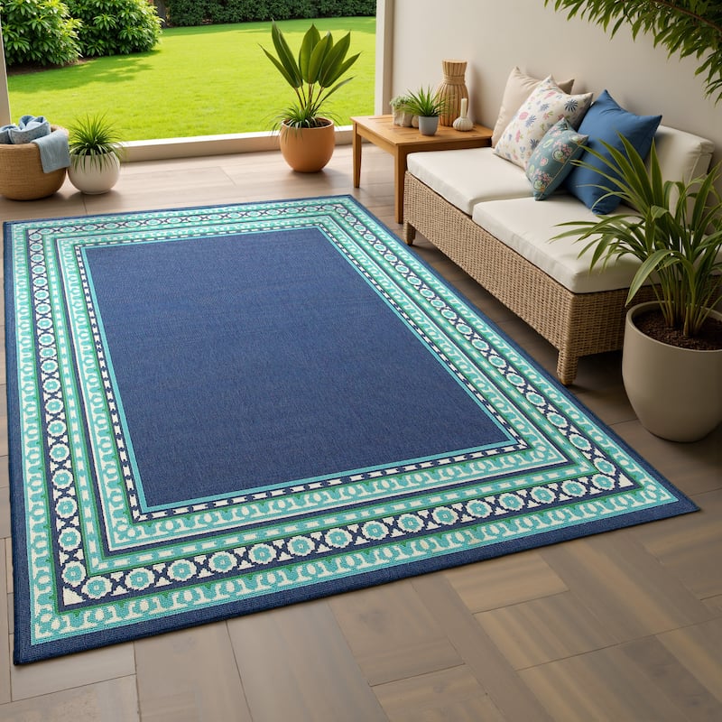 navy border rug