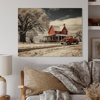 Designart "Red Turck On Farmhouse Country Winter" Farmhouse Print on ...