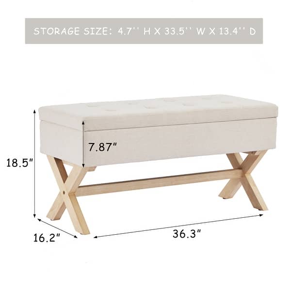 Fabric Entryway Bench Beige/ Grey Upholstered Storage Bench with X ...