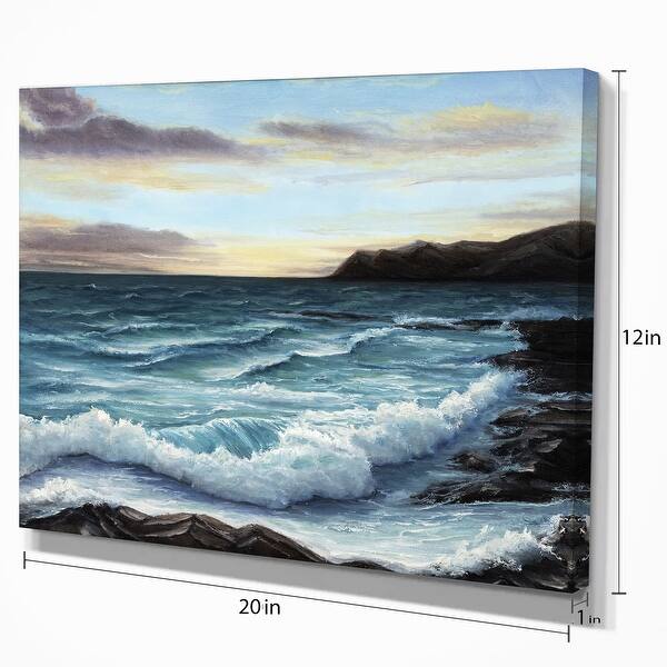 Designart "Ocean Waves at Seashore" Sea & Shore Print on Wrapped Canvas ...