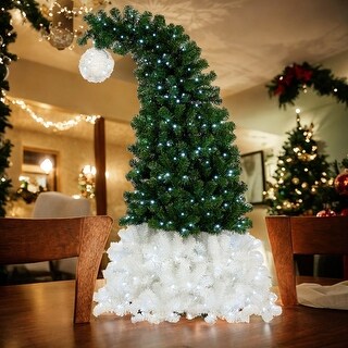6FT Hinged Fir Artificial Fir Bent Top 300 LED Lights Christmas Tree ...