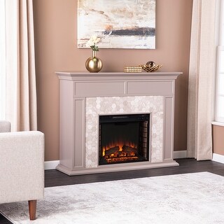 Leighton Marble Tiled Electric Fireplace - Gray - Bed Bath & Beyond ...