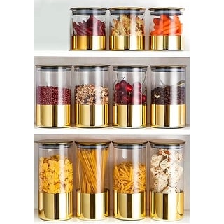 Set of 3 Gold Glass Jars - Glass Storage Jars with Lids for Kitchen ...