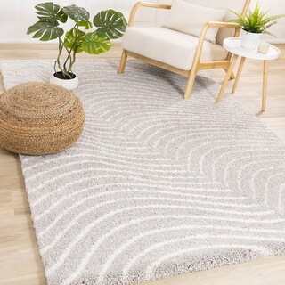 Shiloh Collection - White Grey Waves Super Soft Thick Area Rug - Bed ...