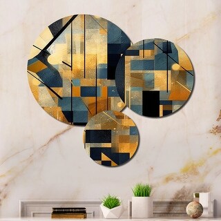 Designart "Gold Cubist Visions II" Cubism Metal Art Living Room Set ...