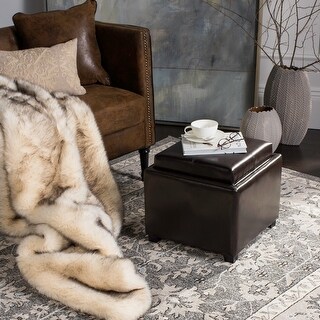 SAFAVIEH Lesia Storage Brown Leather Tray Ottoman - Bed Bath & Beyond ...