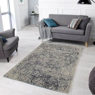 Oksana Indoor Outdoor Distressed Light Gray And Navy Blue Rug 2'7X7 ...