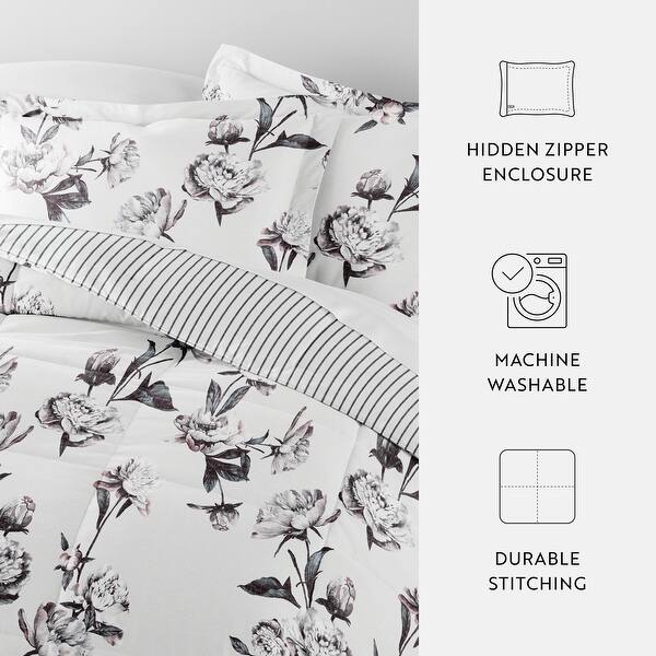 Becky Cameron Vintage Magnolia Stripe Pattern Reversible Comforter Set ...